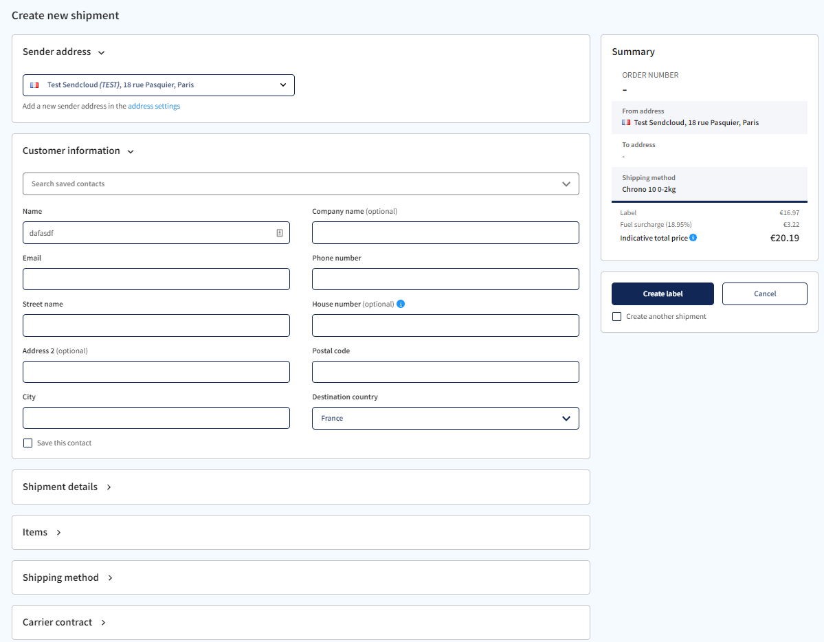 How to manually create a shipment – Sendcloud Help Centre